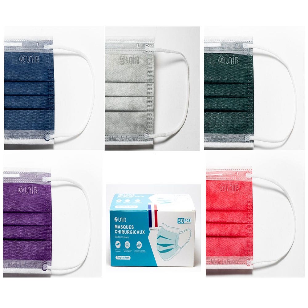 Unir Masques chirurgicaux Multi Couleur 3 plis Marquage CE - Norme ...