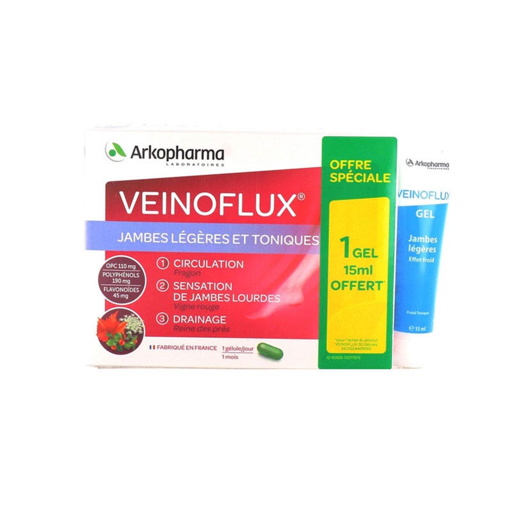 Arkopharma Veinoflux Compléments alimentaires Jambes légères + Gel ...