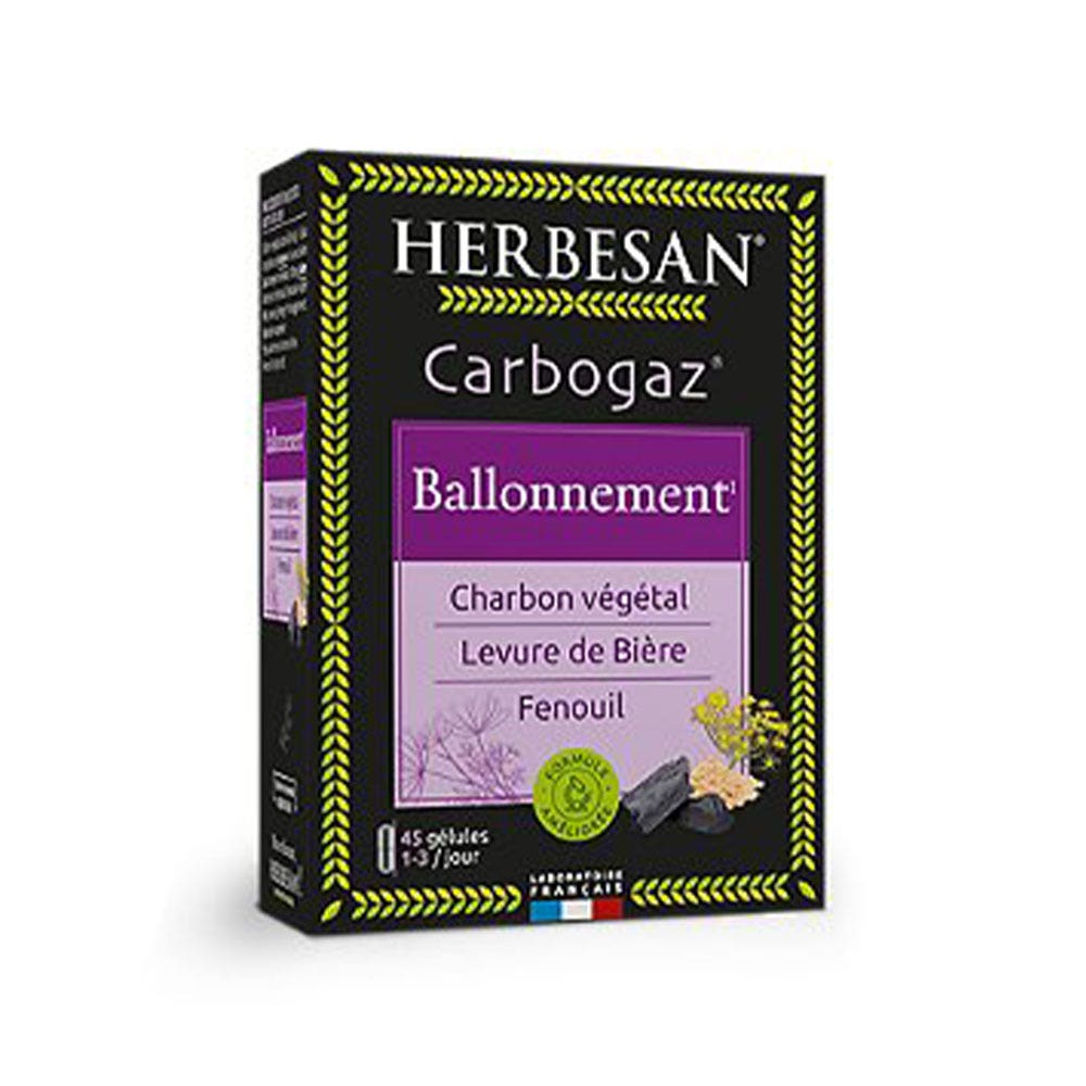 Herbesan Carbogaz Ballonnement Charbon Vegetal x45 gélules - Easypara