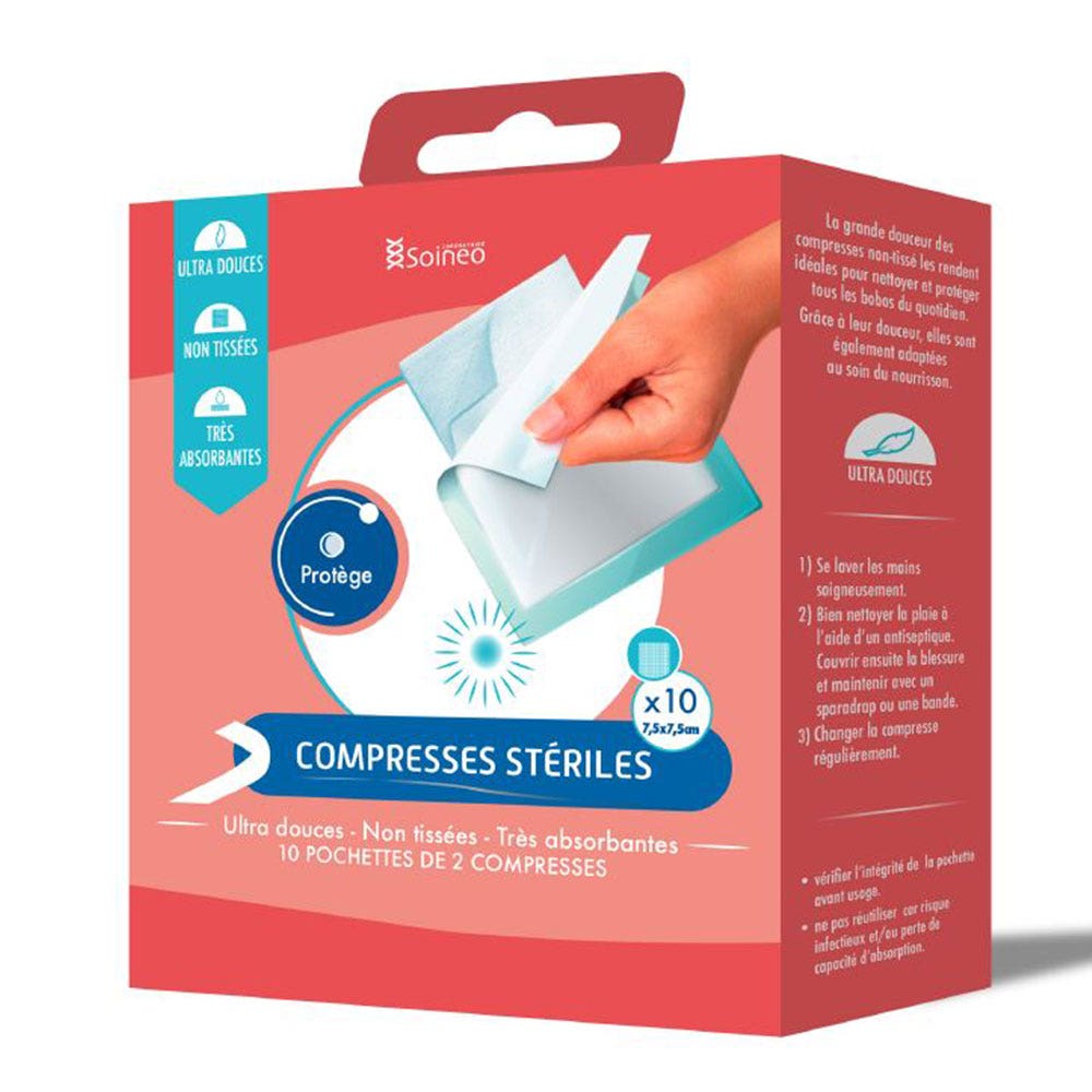 Soineo Compresses stériles non-tissé 7,5x7,5cm x10 - Easypara