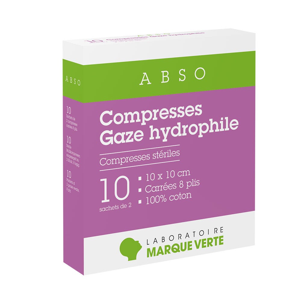 Marque Verte Abso Compresses de gaze hydrophile 10x10cm x10 sachets de ...