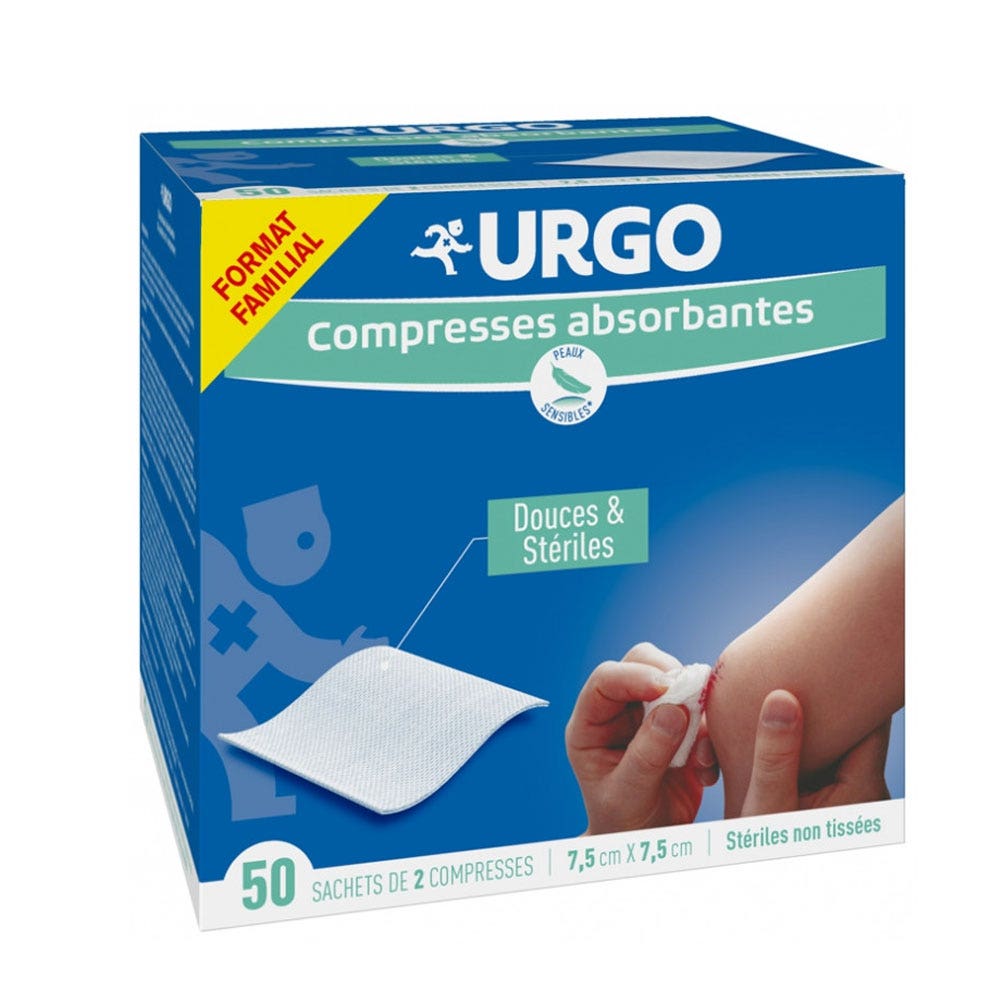 Urgo Compresses absorbantes Douces & Stériles 7,5cm x 7,5cm x50 - Easypara