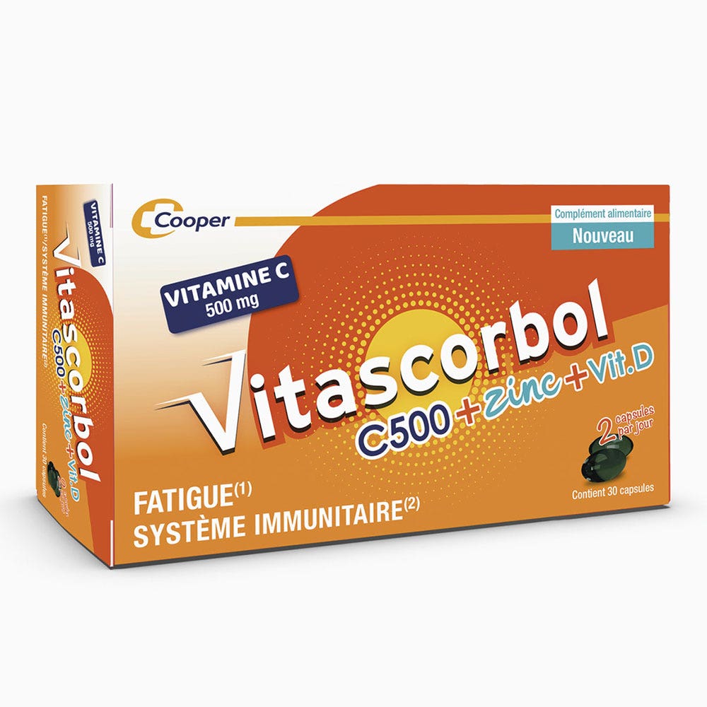 Vitascorbol Vitamine C500mg + Zinc + Vitamine D 30 Capsules - Easypara