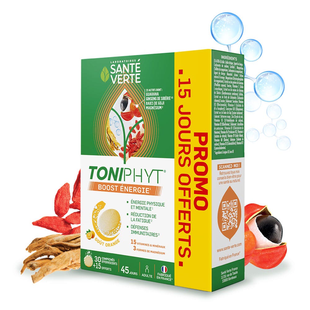 Sante Verte Toniphyt Boost Goût Orange 30 +15 Comprimés Effervescents ...