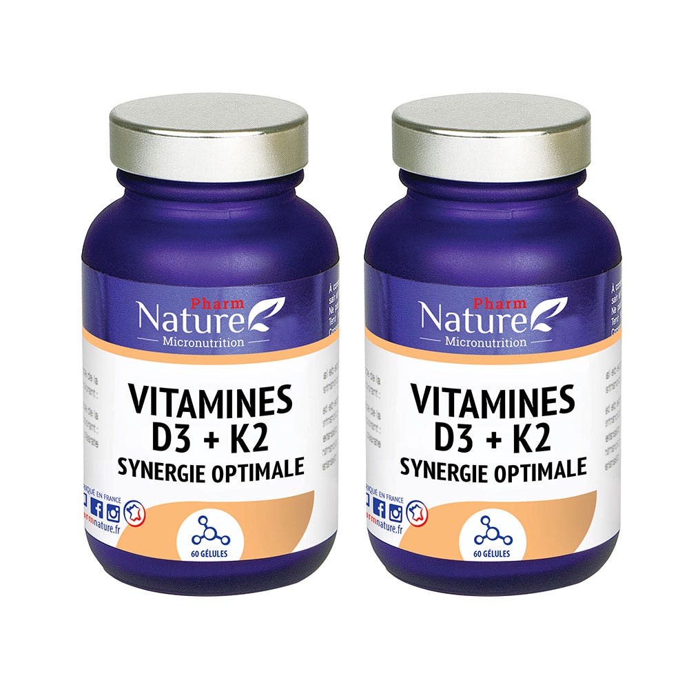 Pharm Nature Micronutrition Vitamines D3 + K2 2x60 gélules - Easypara