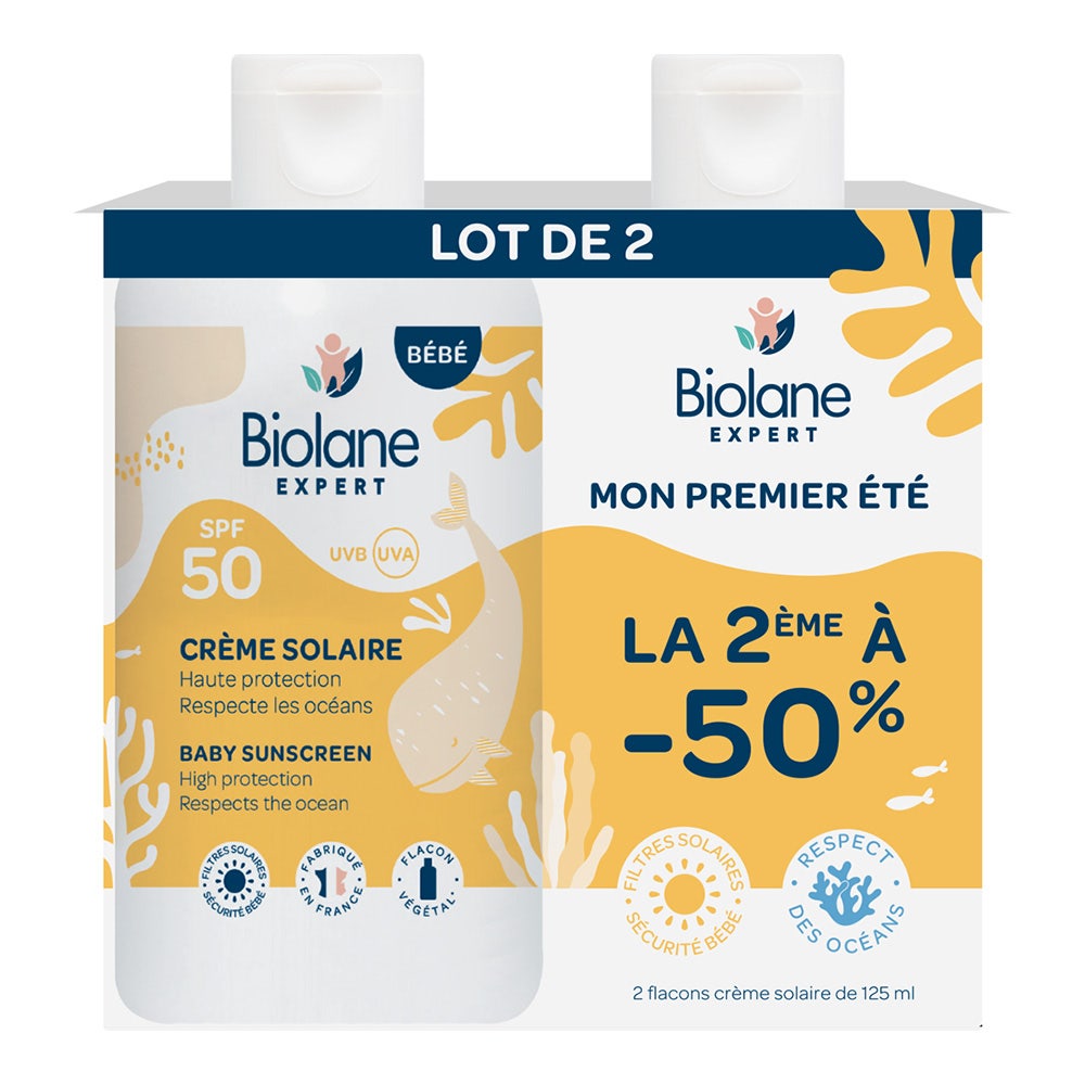 Crème solaire SPF50 Expert 2x125ml- Biolane - Easypara