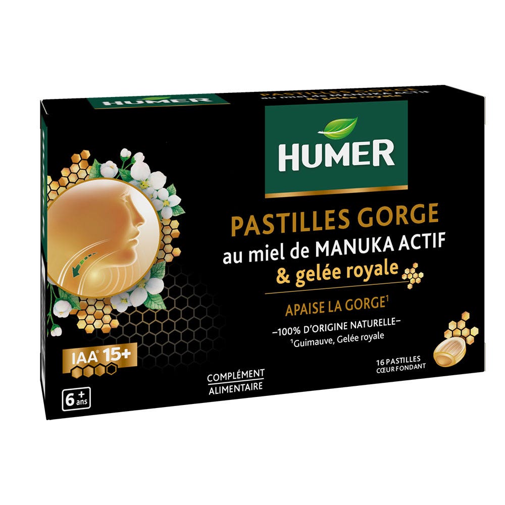 Humer Pastilles Gorge au Miel de Manuka Actif Gelée royale 16 pastilles ...