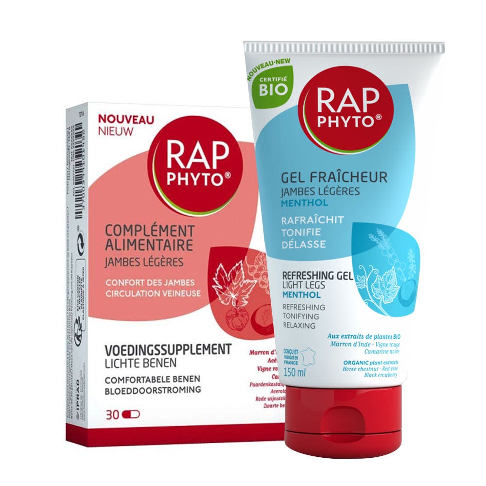 Rap Phyto Complément alimentaire Jambes légères + Gel fraicheur menthol ...