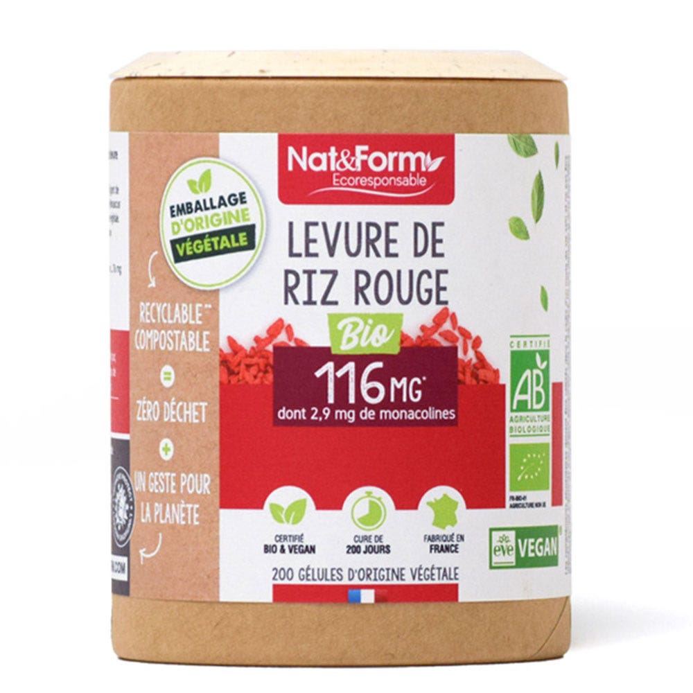 Nat&Form Levure de riz rouge Bio 200 gélules - Easypara