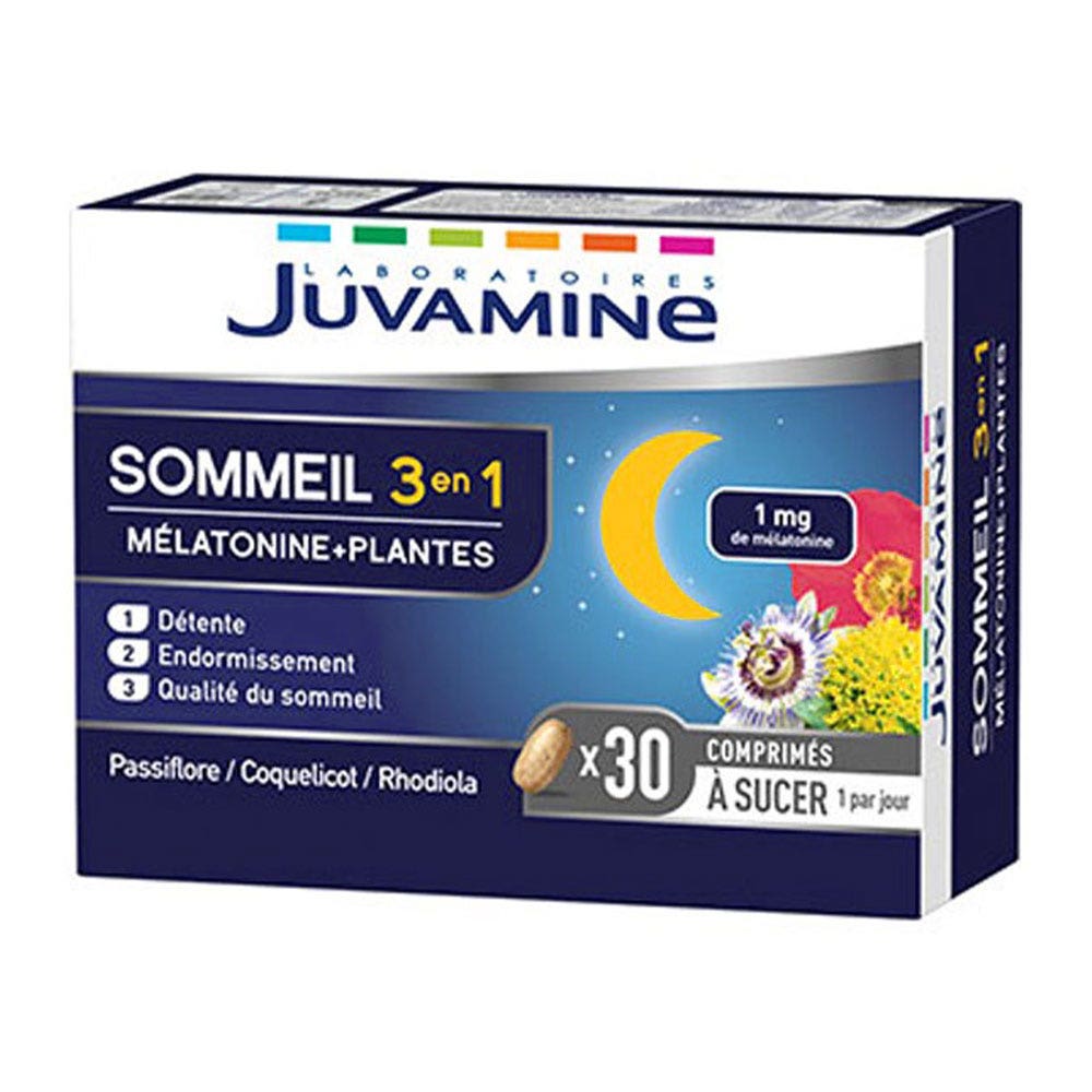 Juvamine Sommeil 3 en 1 Mélatonine + Plantes 30 Comprimés à Sucer ...