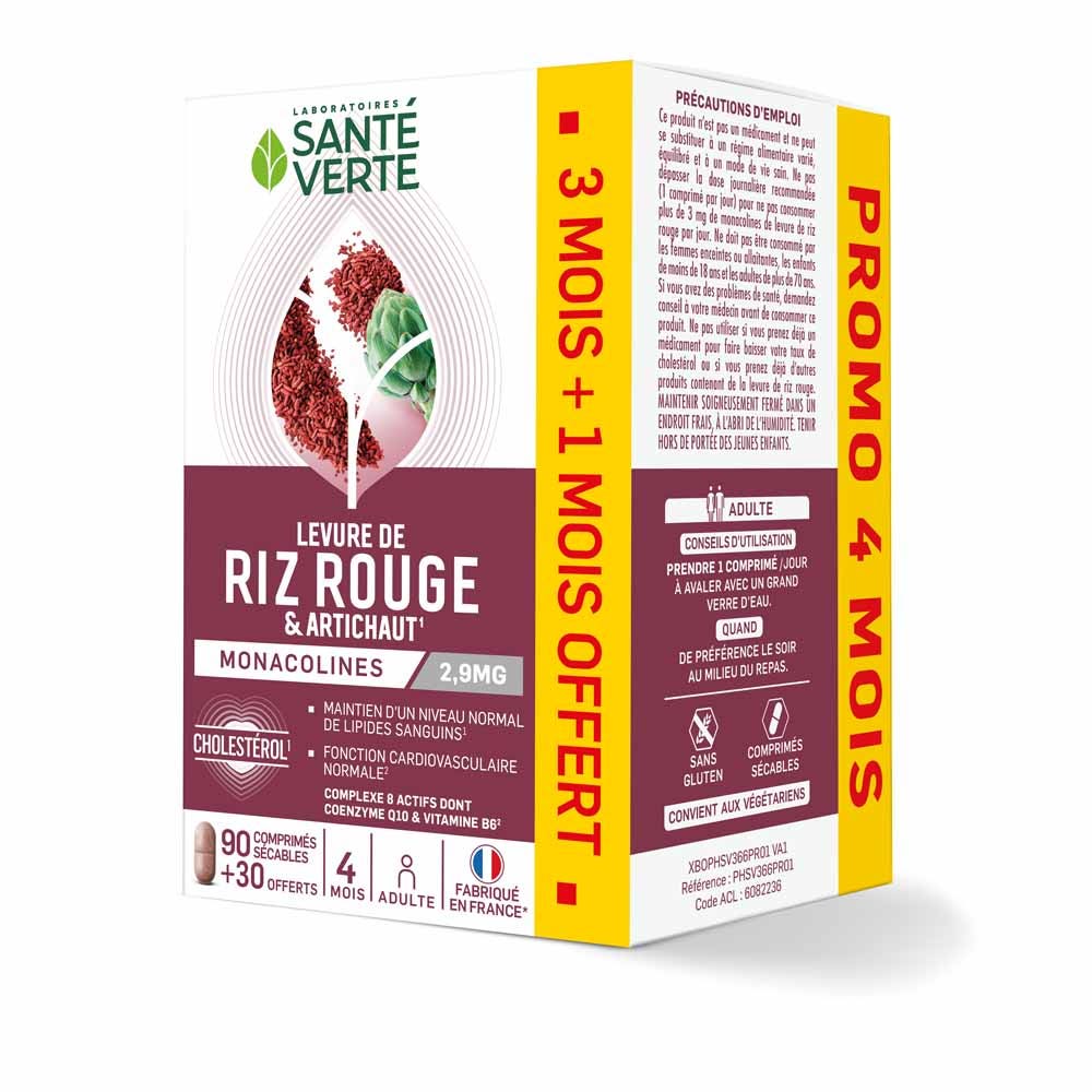 Sante Verte Levure de Riz Rouge et Artichaut 90+30 Comprimés ...