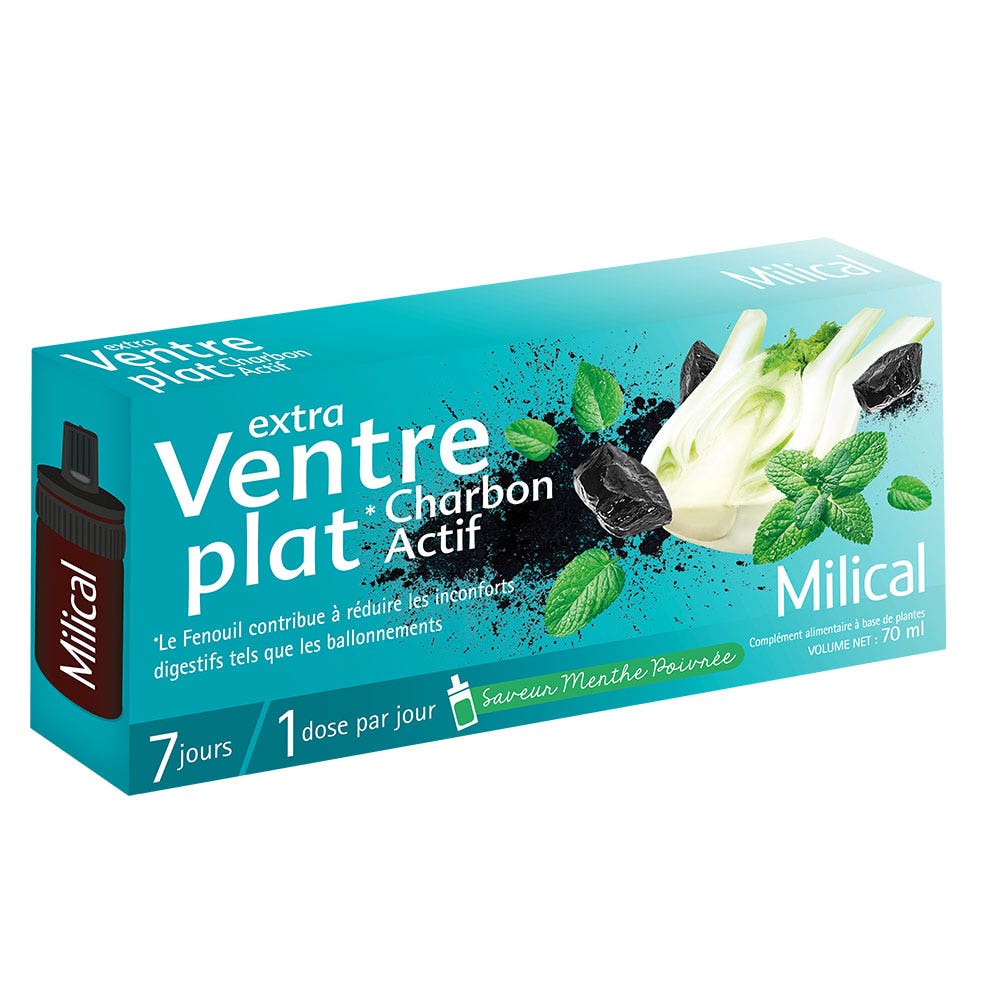 Milical Extra Ventre Plat Charbon Actif Saveur Menthe Poivrée x7 doses ...