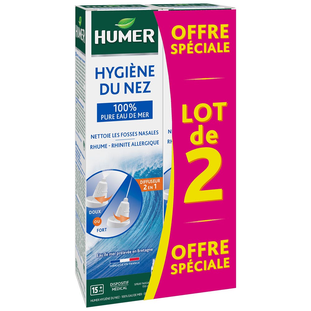 Humer Hygiène du Nez Eau de mer Isotonique Adultes 2x150ml - Easypara