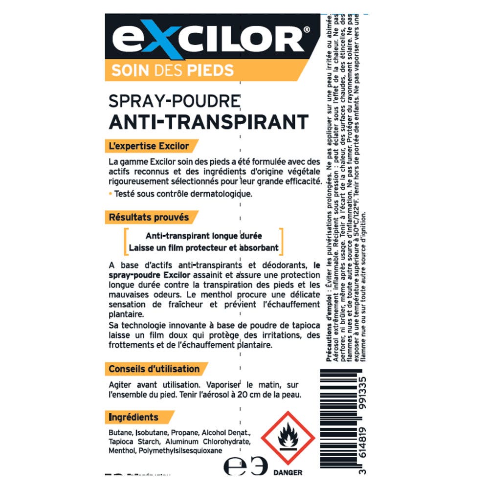 Excilor Spray Poudre Anti-transpirant Pieds 150ml - Easypara