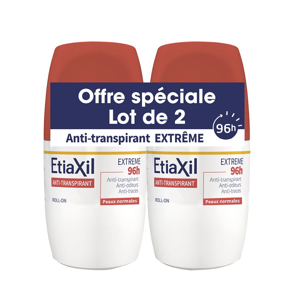 Etiaxil Déodorant Anti-transpirant Aisselles Extrême 96h Roll-on 2x50ml ...