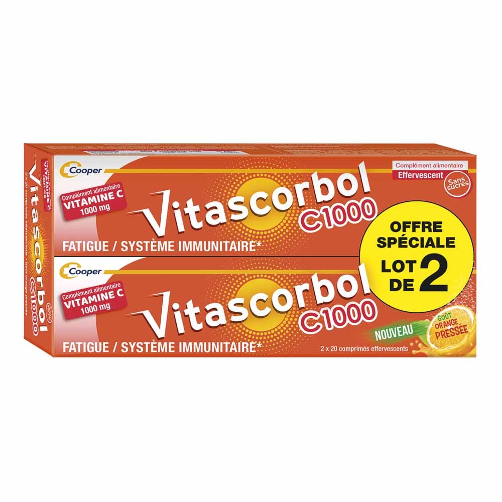 Vitascorbol Vitamine C1000 Goût Orange pressée 2x20 comprimés ...