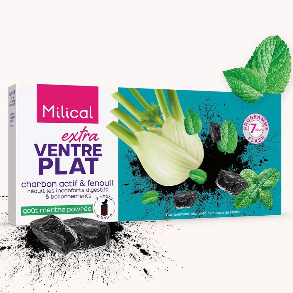 Milical Extra Ventre Plat Charbon Actif Saveur Menthe Poivrée x7 doses ...