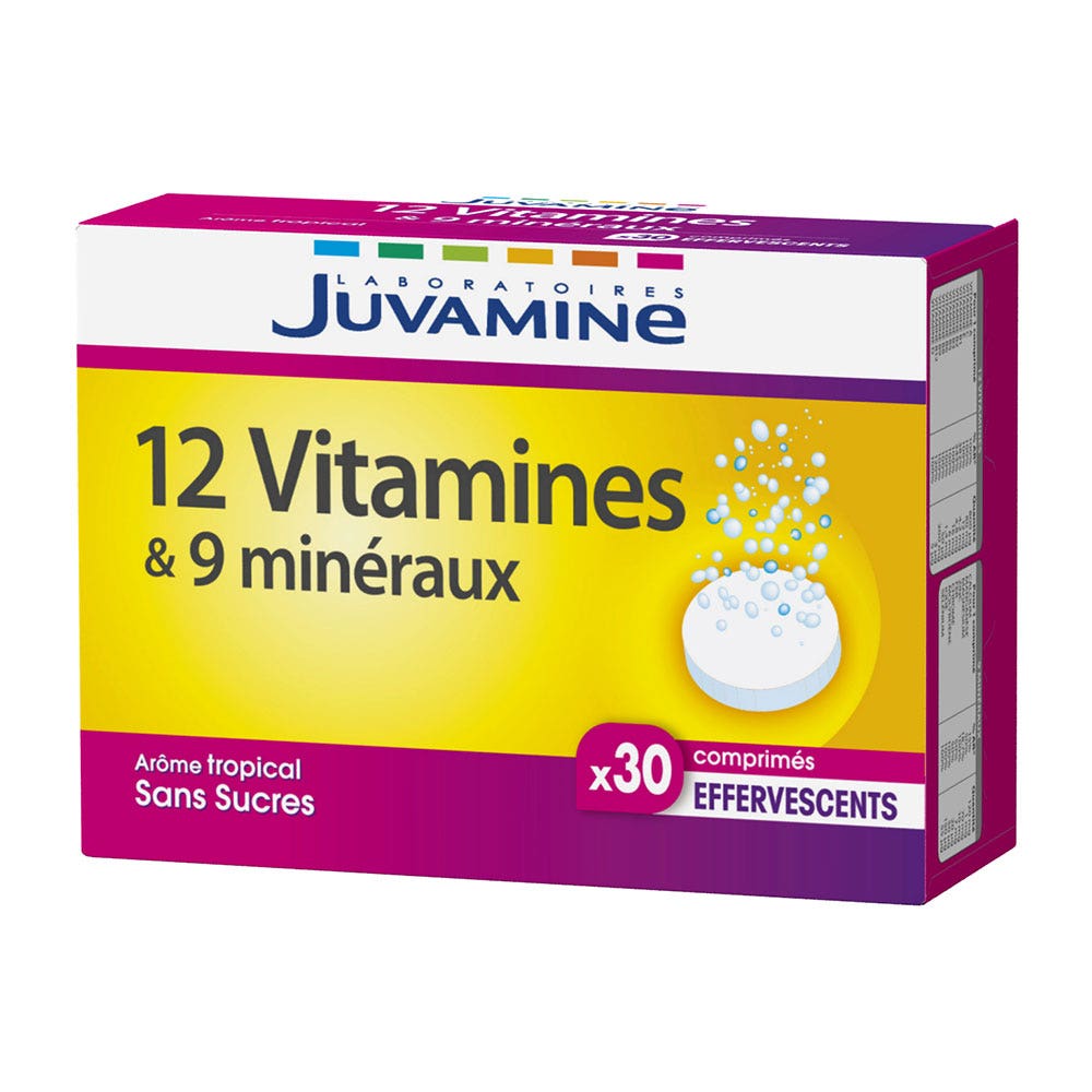 Juvamine 12 Vitamines & 9 Effervescent 30 Comprimes Mineraux - Easypara