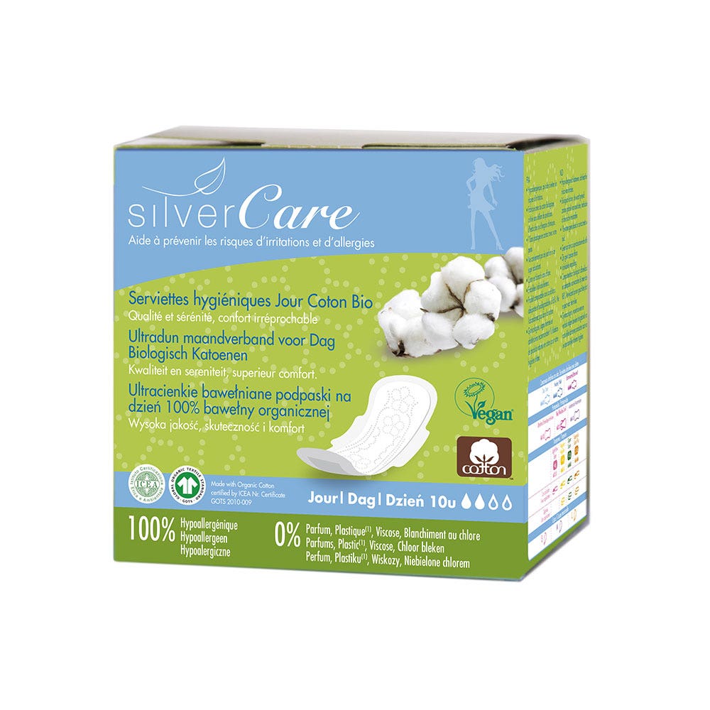 Silver Care Serviettes hygieniques jour en coton bio x10 - Easypara