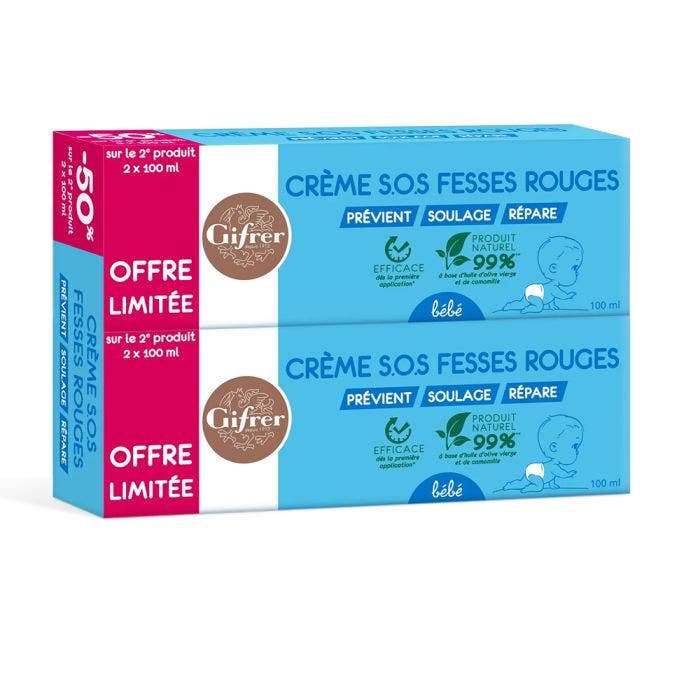Crème SOS Fesses Rouges Bébé 2x100ml- Gifrer - Easypara