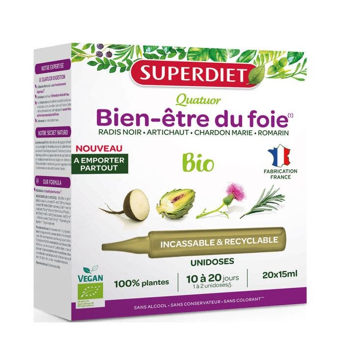 Quator Bien-être du foie Bio 20 unidoses de 15ml- Superdiet - Easypara
