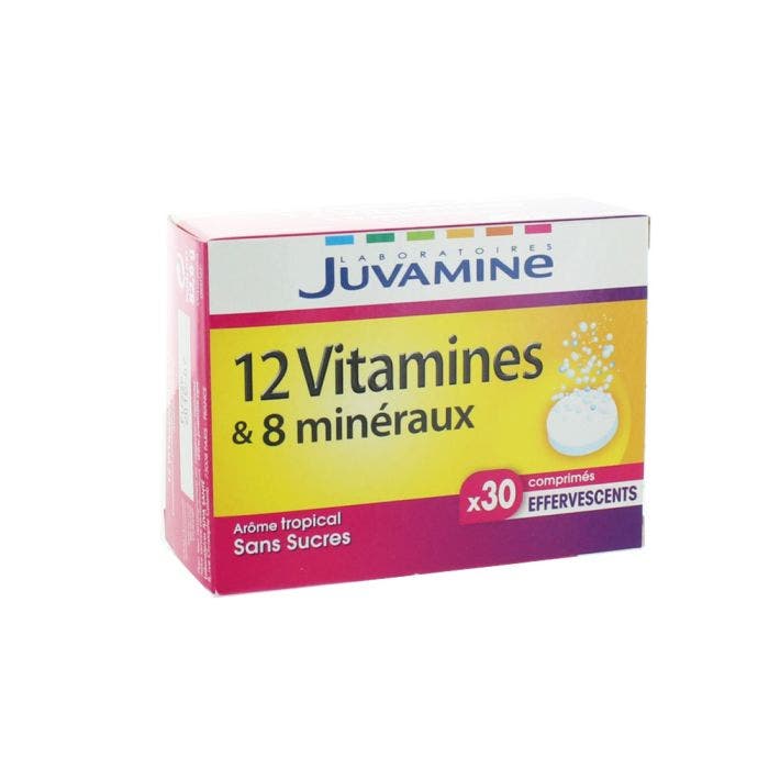 12 Vitamines & 8 Effervescent 30 Comprimes Mineraux - Juvamine - Easypara